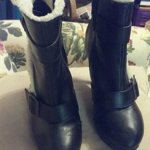 Target | Shoes | Target Black Boots With White Faux Fur | Poshmark